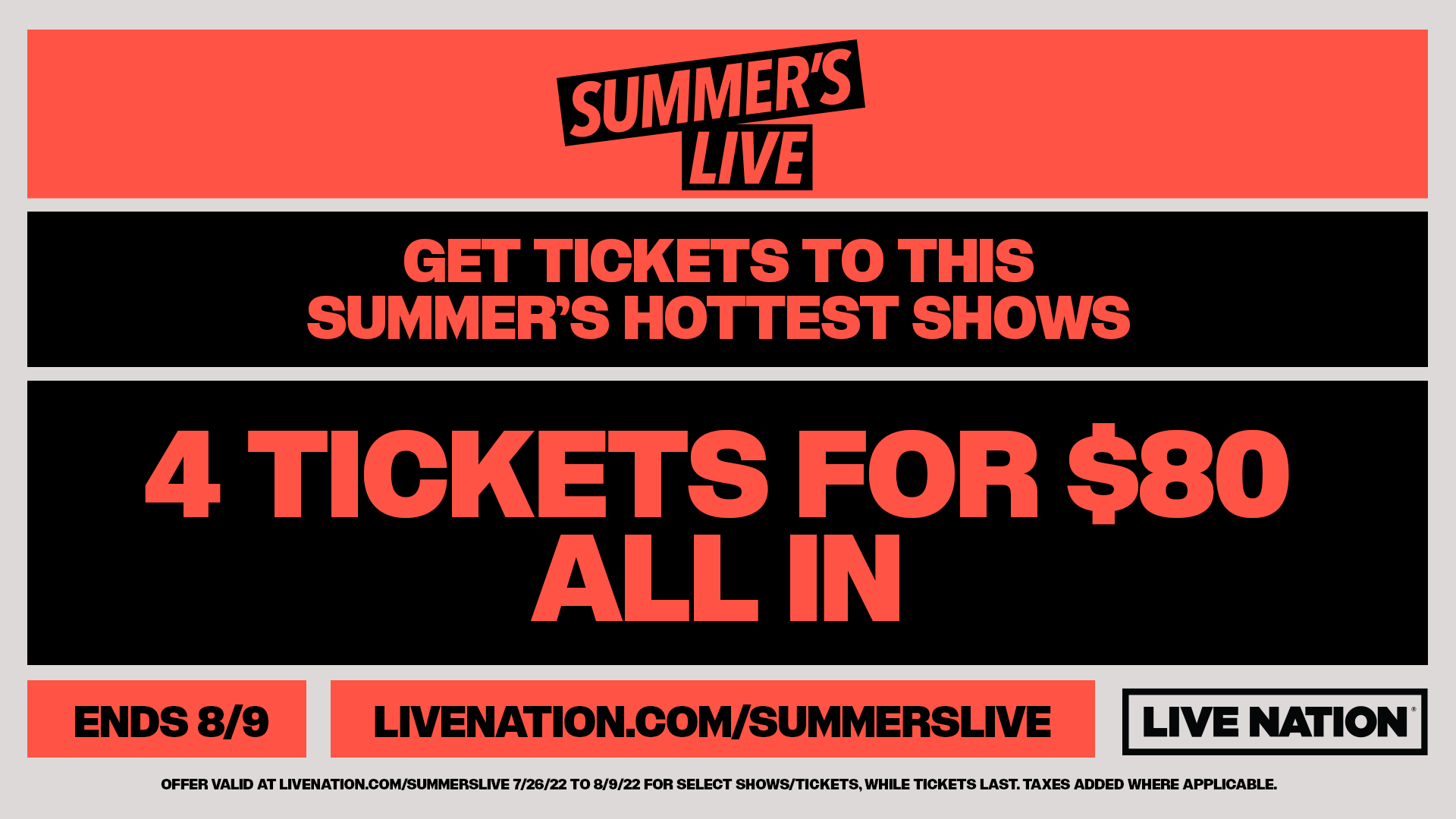 4 Tickets for $80 All-In